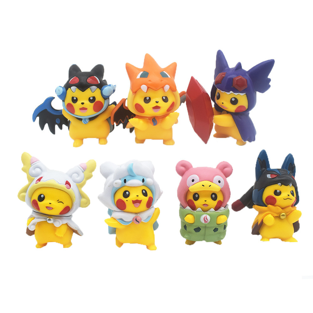 Set of 7 super cute transforming Pokemon Pikachu models, 6-10cm tall ...