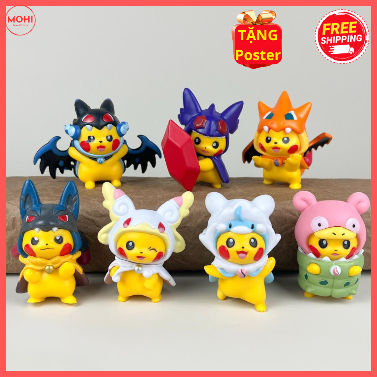 Set of 7 super cute transforming Pokemon Pikachu models, 6-10cm tall ...