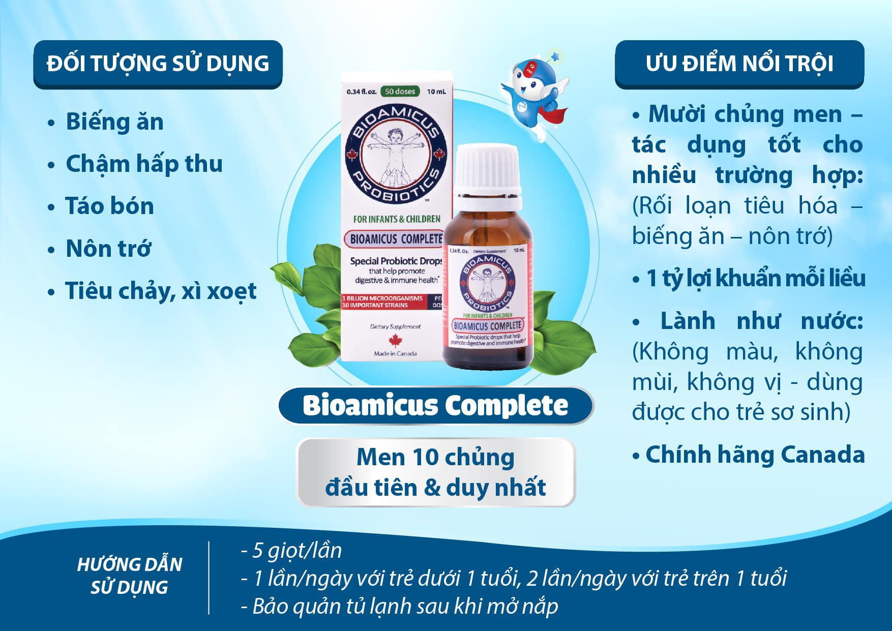 Bioamicus Complete 10-Strain Probiotics Support Digestion for Babies to ...