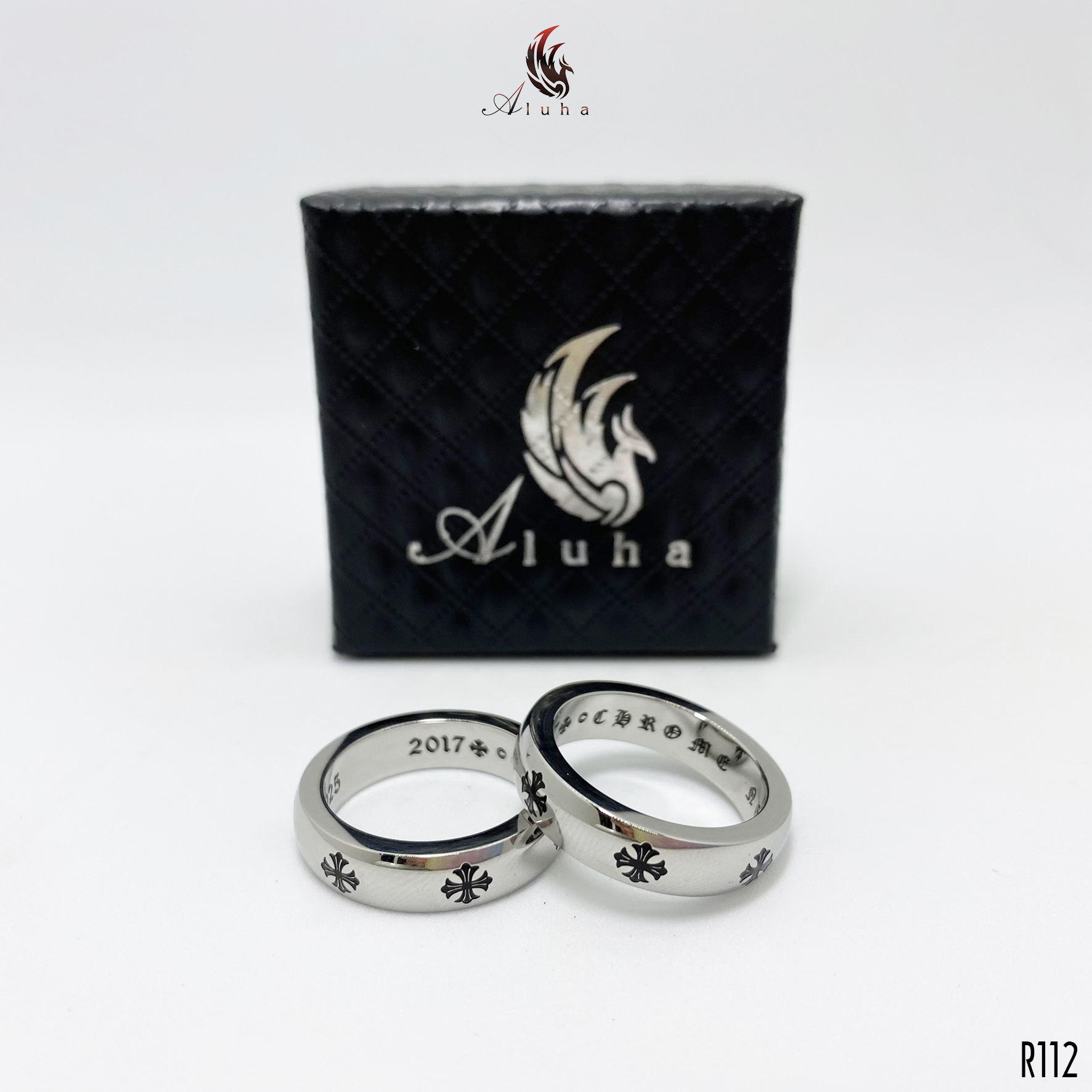 Smooth Titanium Chrome Heart ring, engraved with Iris flowers, extremely sharp clear engraving ...
