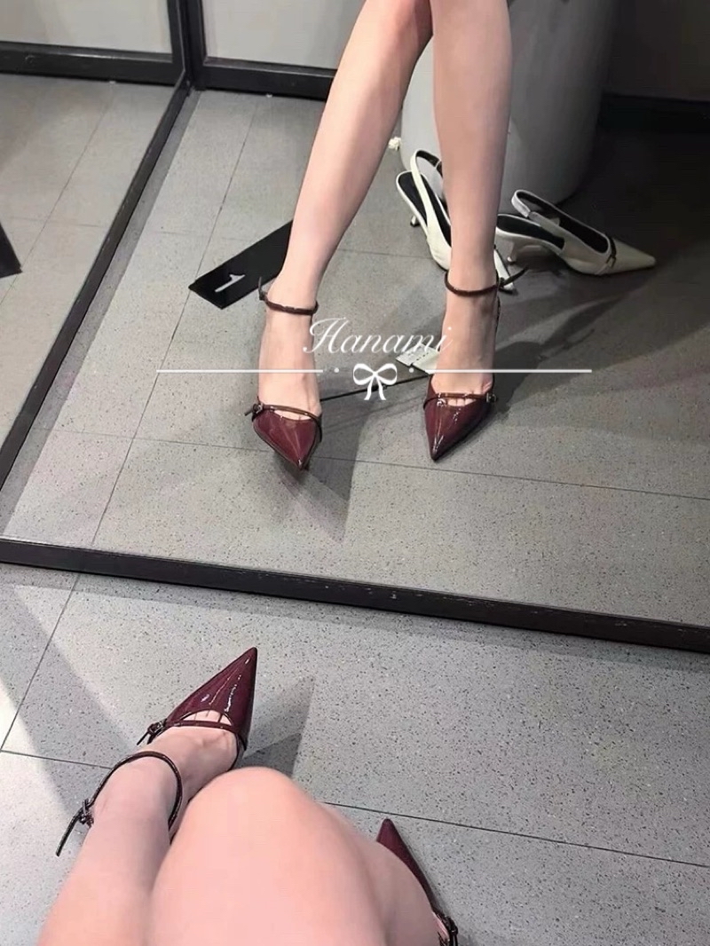 Z R high heels with ankle strap, dark red slay chopstick heel, 10p fullbox (skinny feet size ...