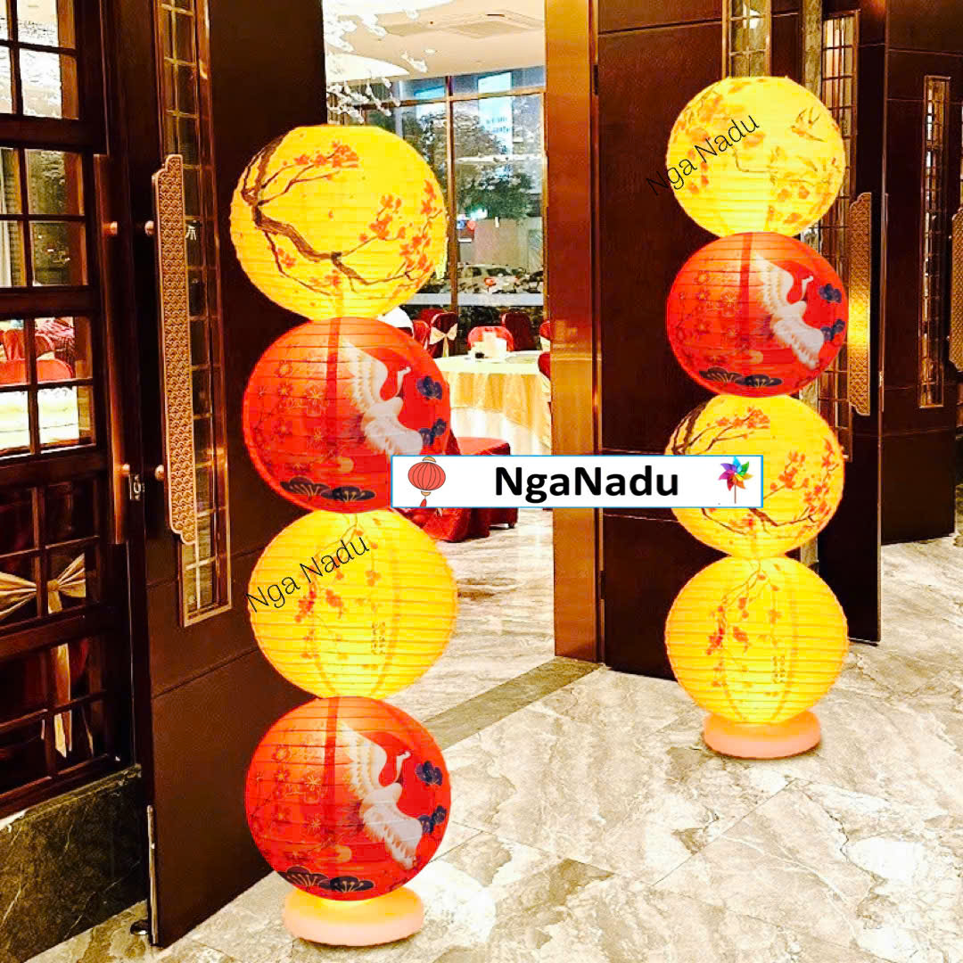 Paper lanterns painted with bamboo trees and ancient patterns deccor ...