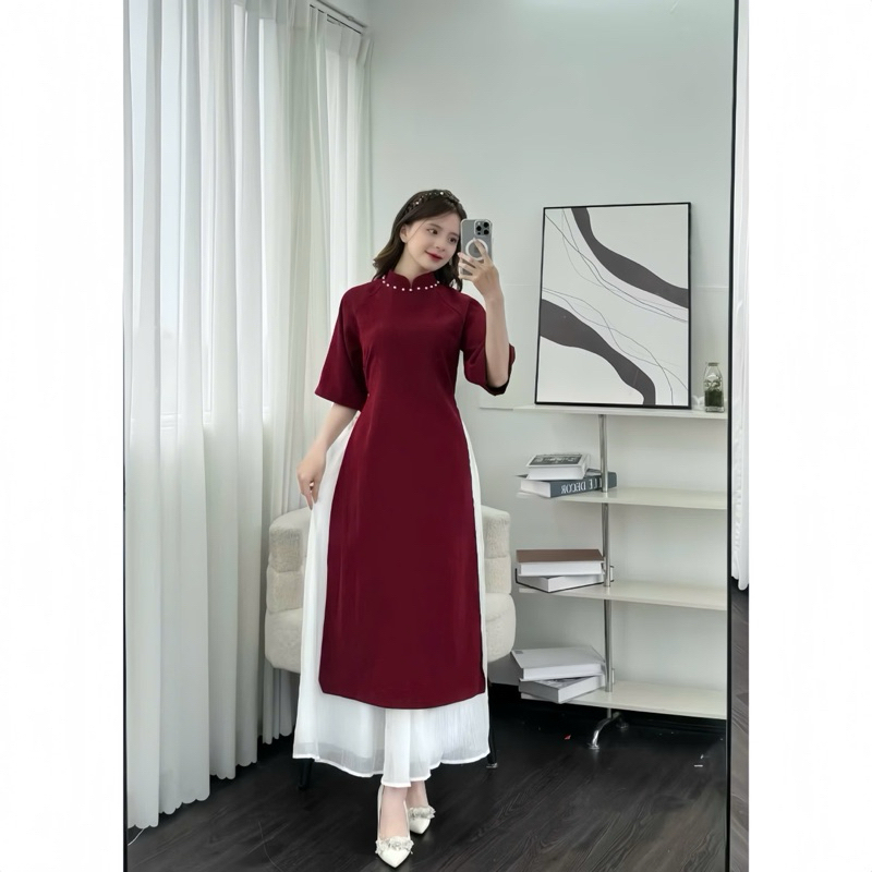 Modern Chinese Ao Dai with Pearls Includes Velvet Ao Dai + Long Silk ...