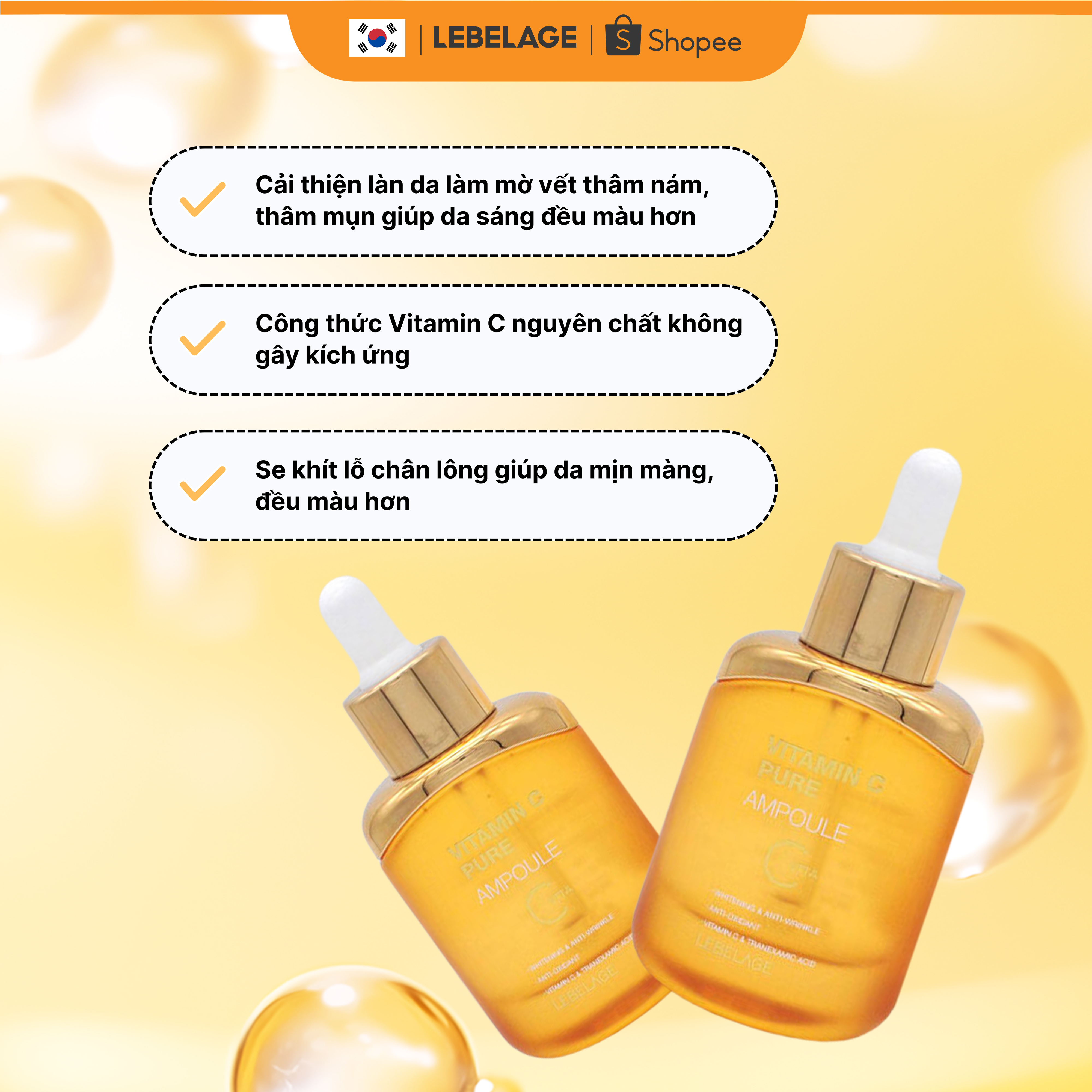 Lebelage Vitamin C Pure Ampoule 3-in-1 Anti-Aging Dark Spot Reduction ...