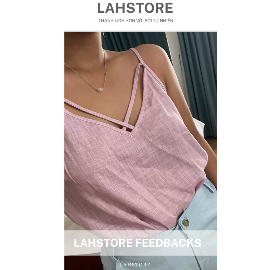 LAHSTORE women's 2-piece shirt, V-neck scratched linen, criss-cross ...