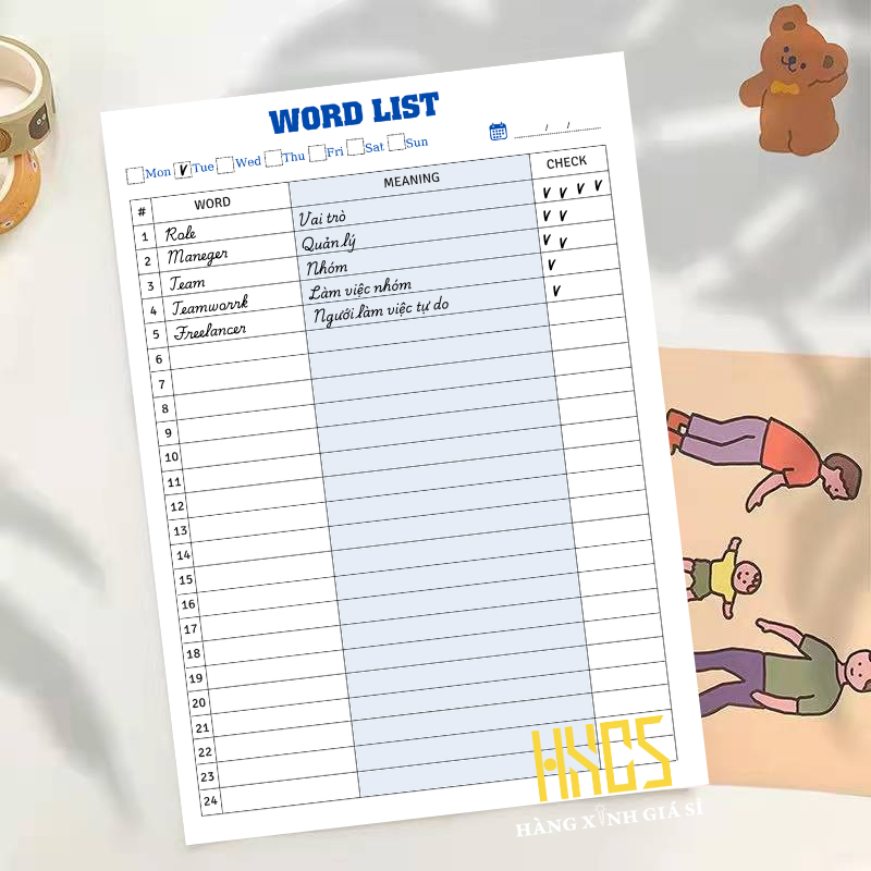 Word List vocabulary learning paper used to remember words in B5 size, printed on one side ...