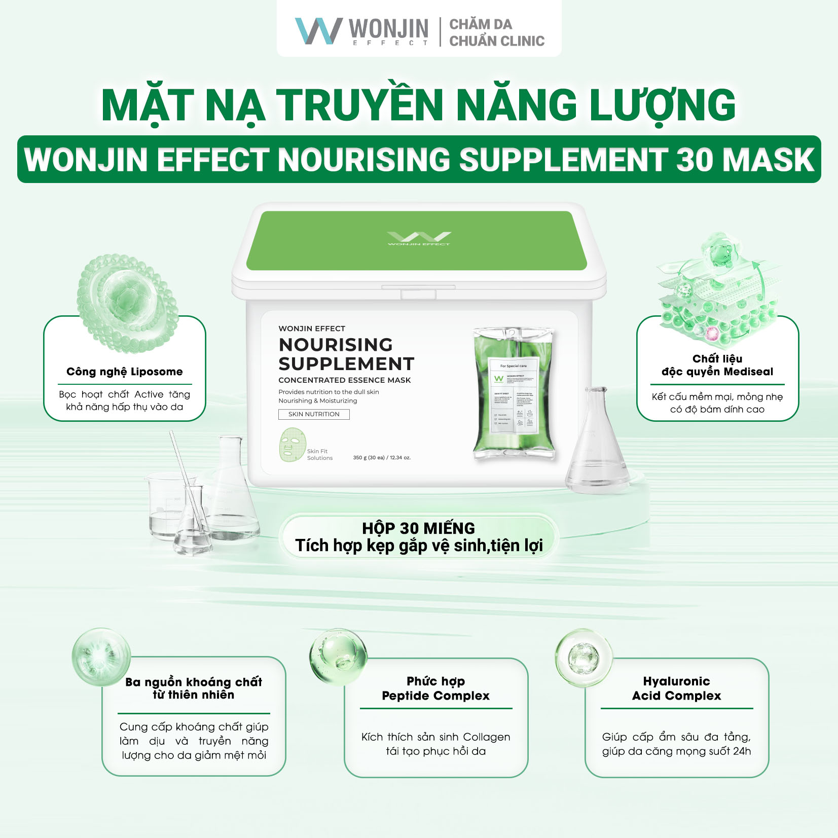 Box of 30 Masks to Help Nourish Clinic Standard Skin Every Day WonJin Effect Mask 350g (box of ...