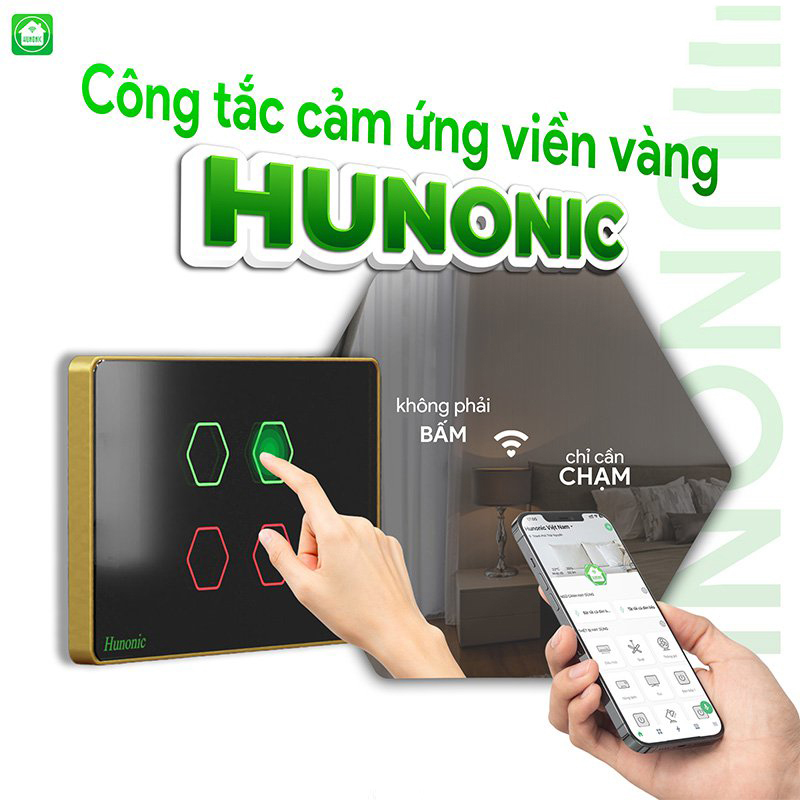 Hunonic 2-Button Luxury Bluetooth Mesh Switch, Square Shape, Gold ...