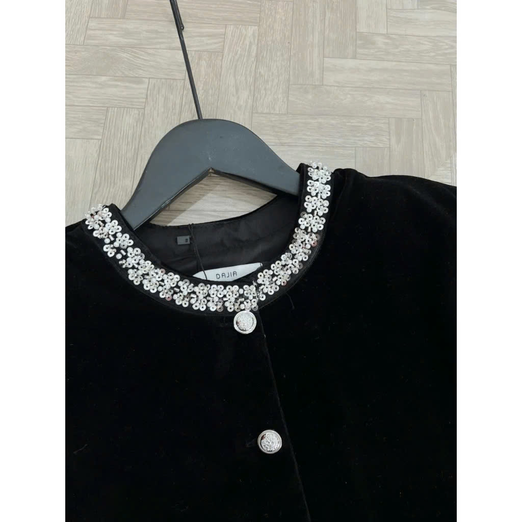 2-layer Velvet Set with Stone Embroidered Collar Mixed with A-Line ...