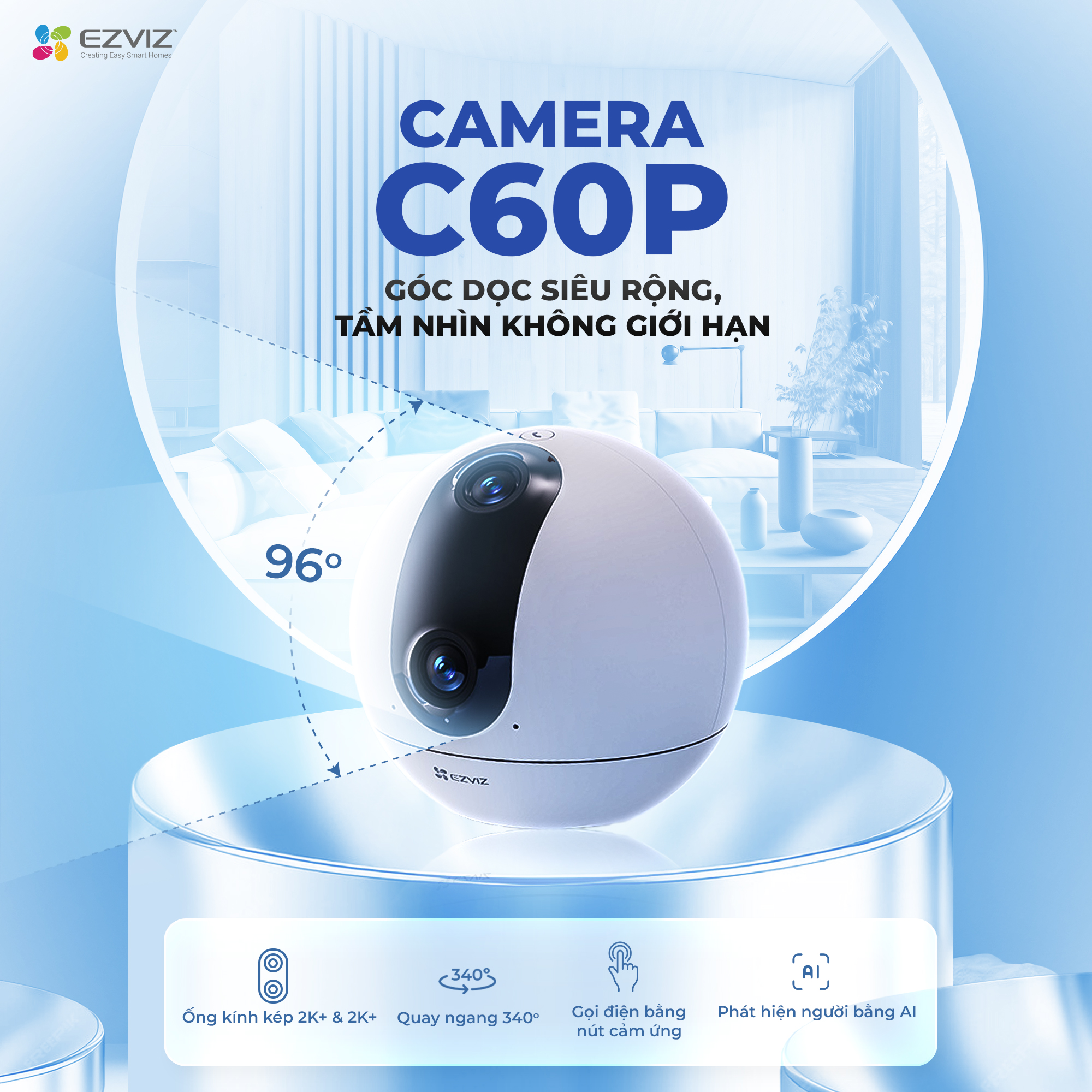 Ezviz C60P Dual Mix Indoor Wifi Camera Dual Eyes super wide vertical ...