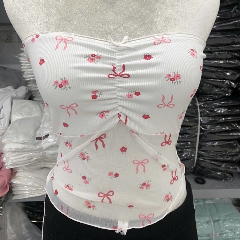 Floral bow printed cup bra comes with 2 lovely sleeves | Shopee Malaysia
