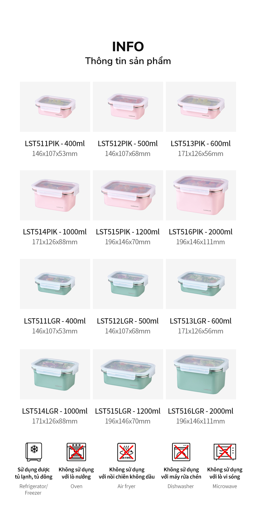 LocknLock Color Coated STS Multi-Capacity Stainless Steel Food ...