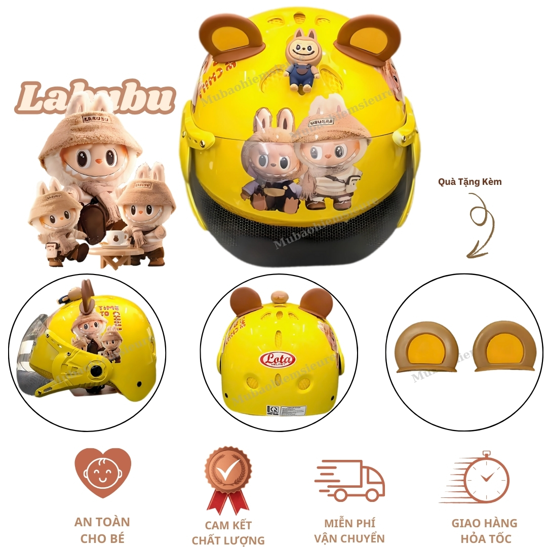 Labubu and Cabypara baby helmets with lovely 3D stickers, genuine Long ...