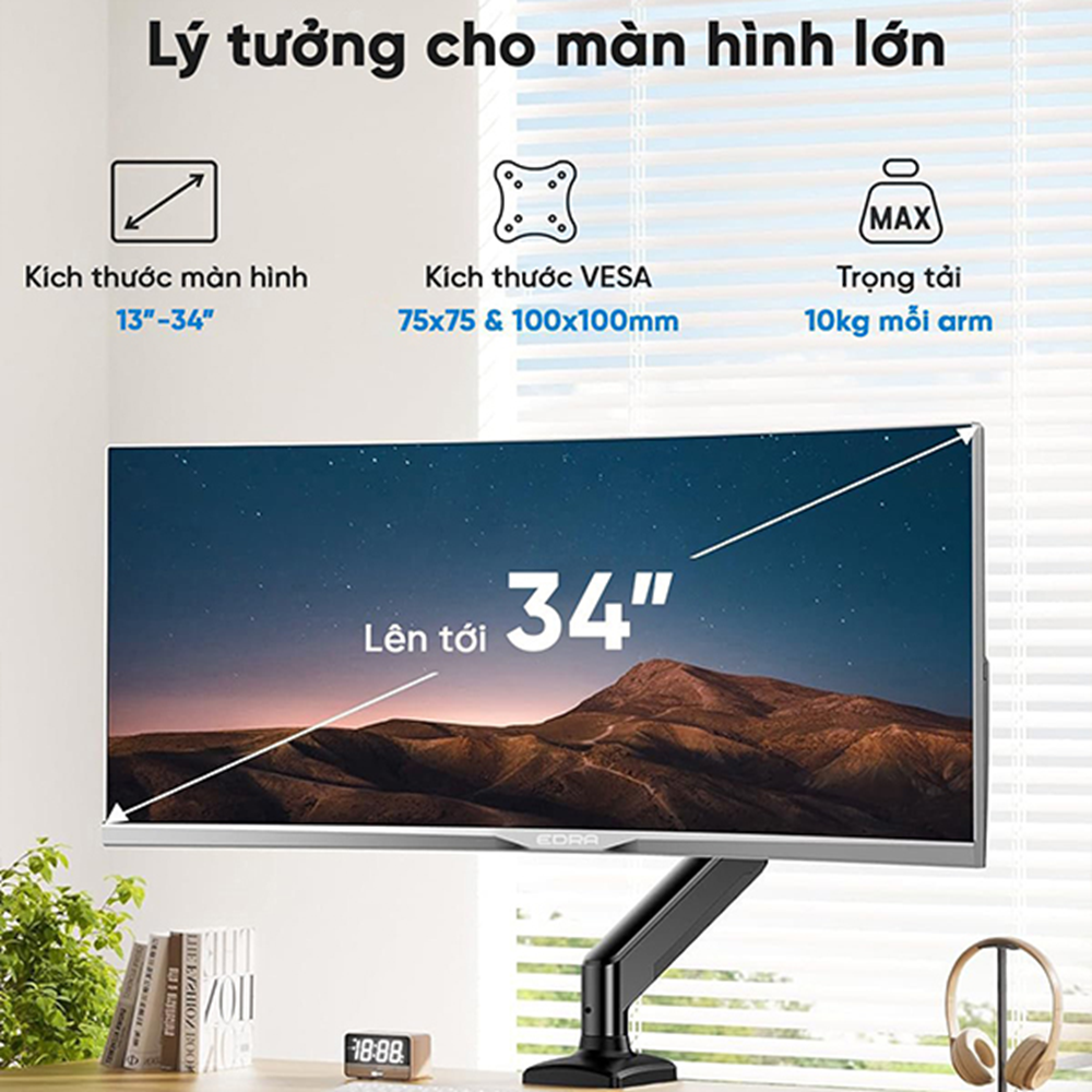 Arm EDRA EM7302 monitor mount supports 13 - 34 inch screens | Shopee ...