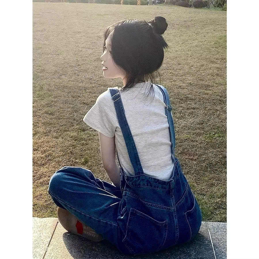 Ulzzang Vintage Long Plain Wide Leg Jean Overalls 587 | Shopee Malaysia