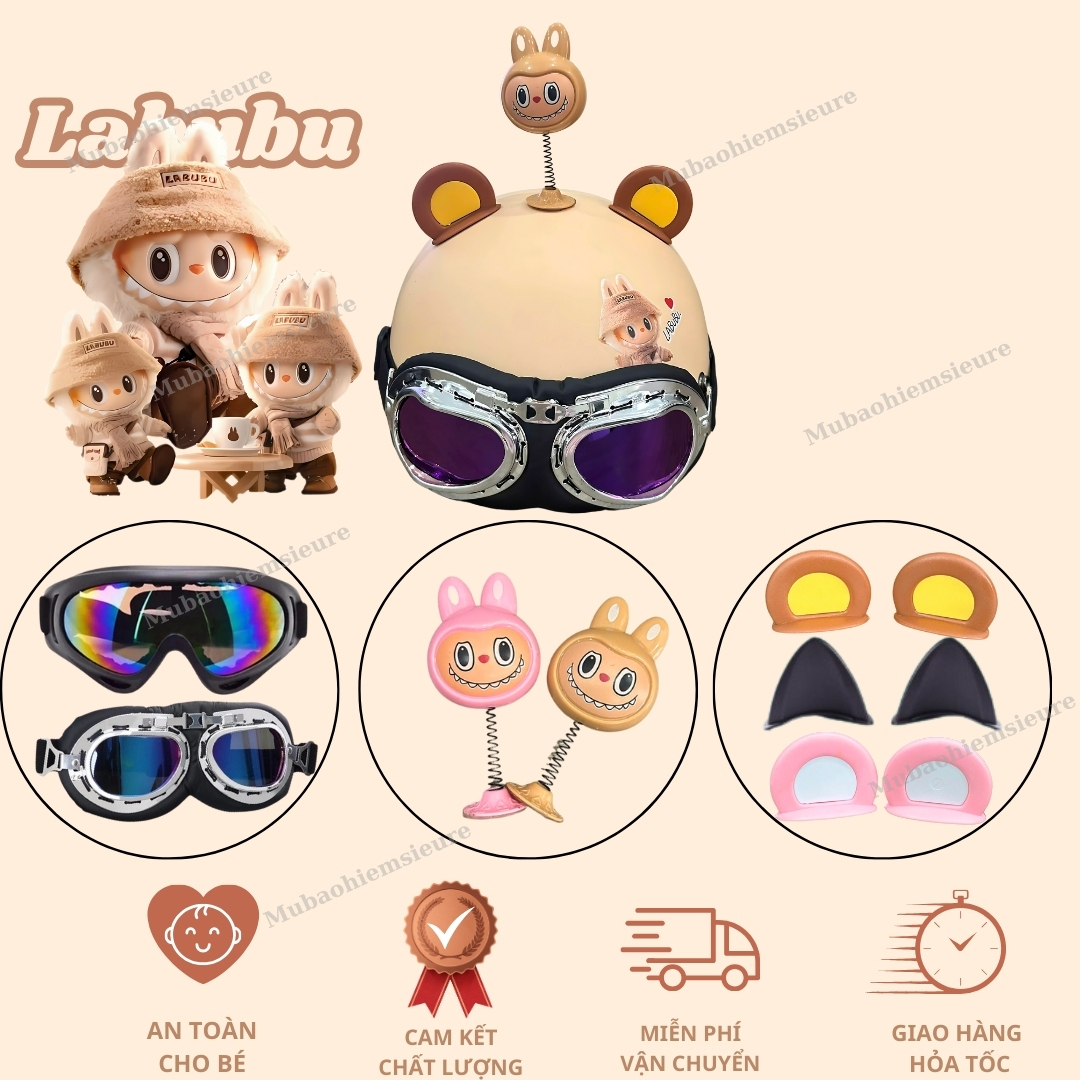 1/2 Labubu helmet with uv glass, pilot with cute, cute accessories ...
