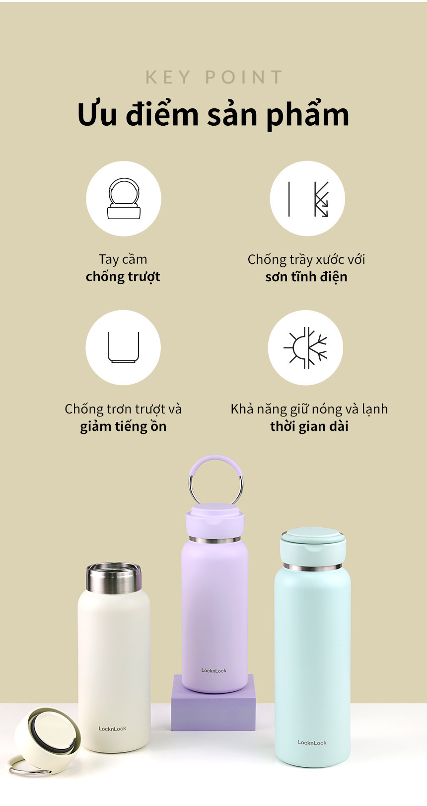 Locknlock Thermos Bottle 650ML-800ML Sling Ring With Handle Cute Pastel ...