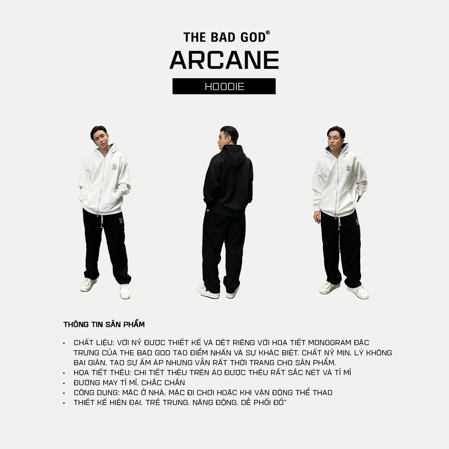 The Bad God Arcane Autumn Winter Embossed Letter B Zip Hoodie Jacket ...
