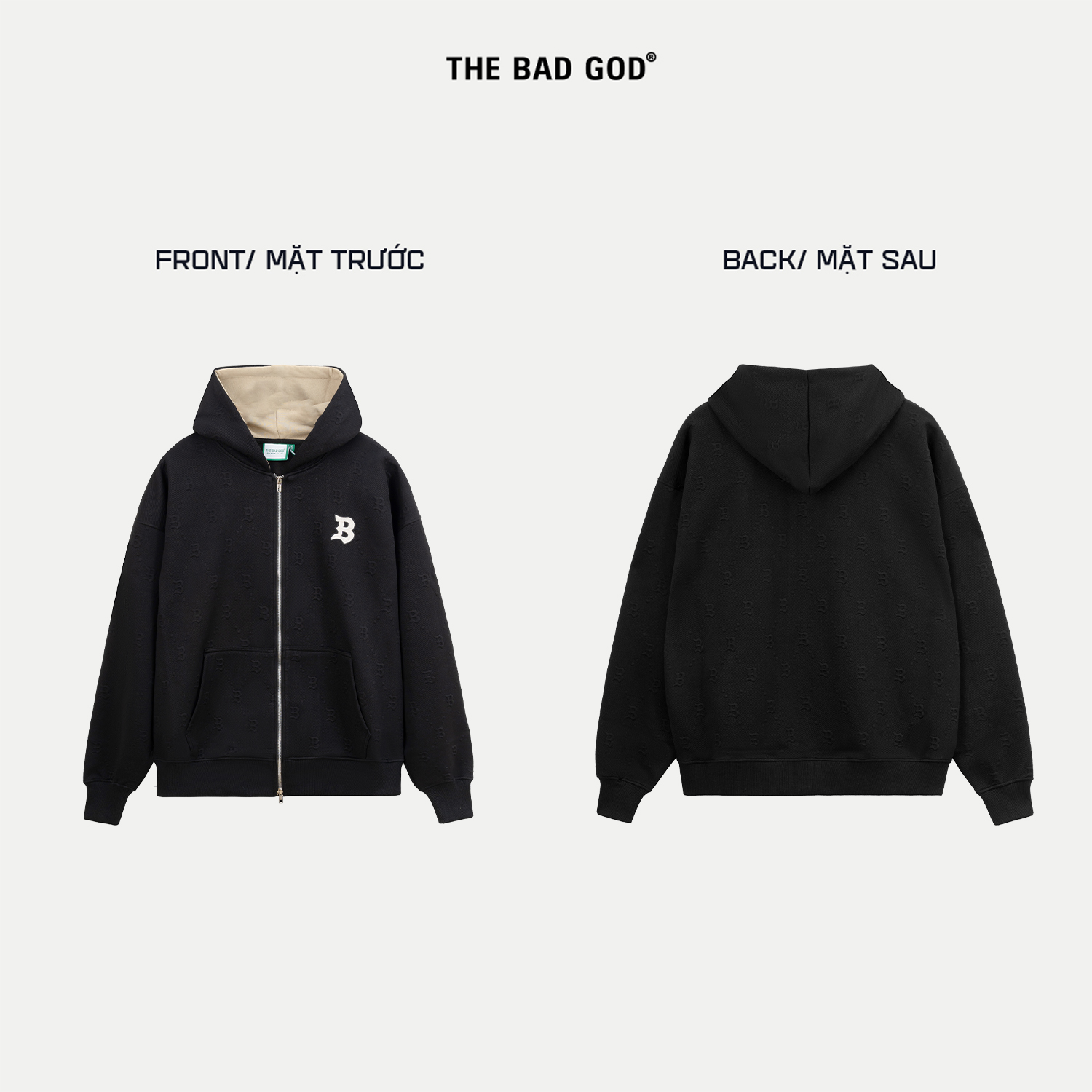 The Bad God Arcane Autumn Winter Embossed Letter B Zip Hoodie Jacket ...