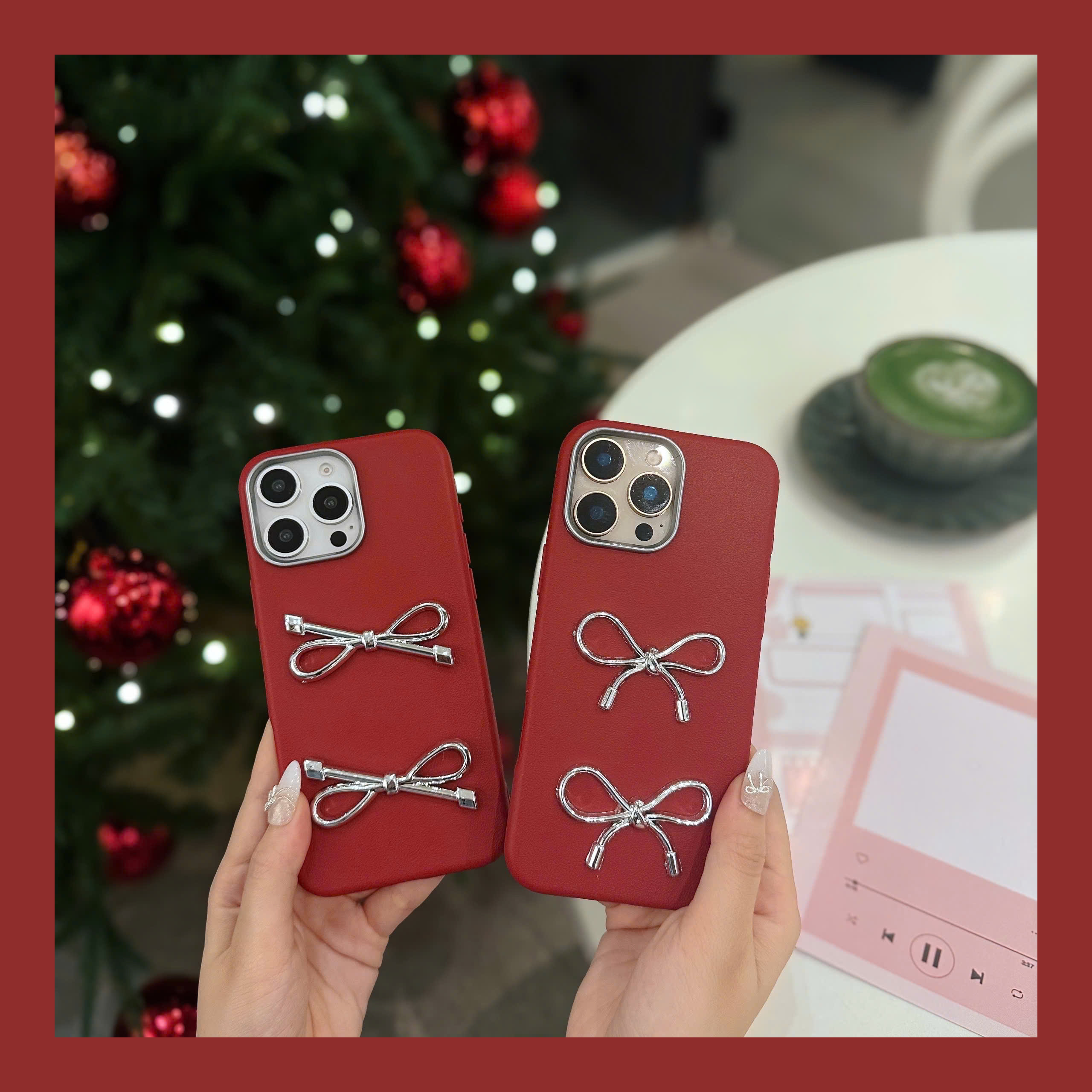 Basix iphone case with red and silver bow tie 7/8/plus/x/xs/11/12/13/14/15/16/pro/max/plus ...