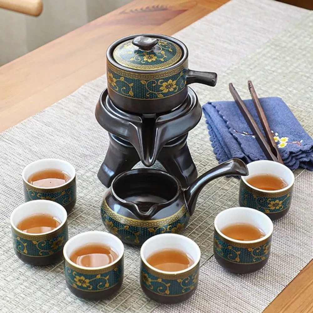 High-end Mill Tea Cup Set - Blue, Black, Yellow - Includes 1 Tea Pot, 6 ...