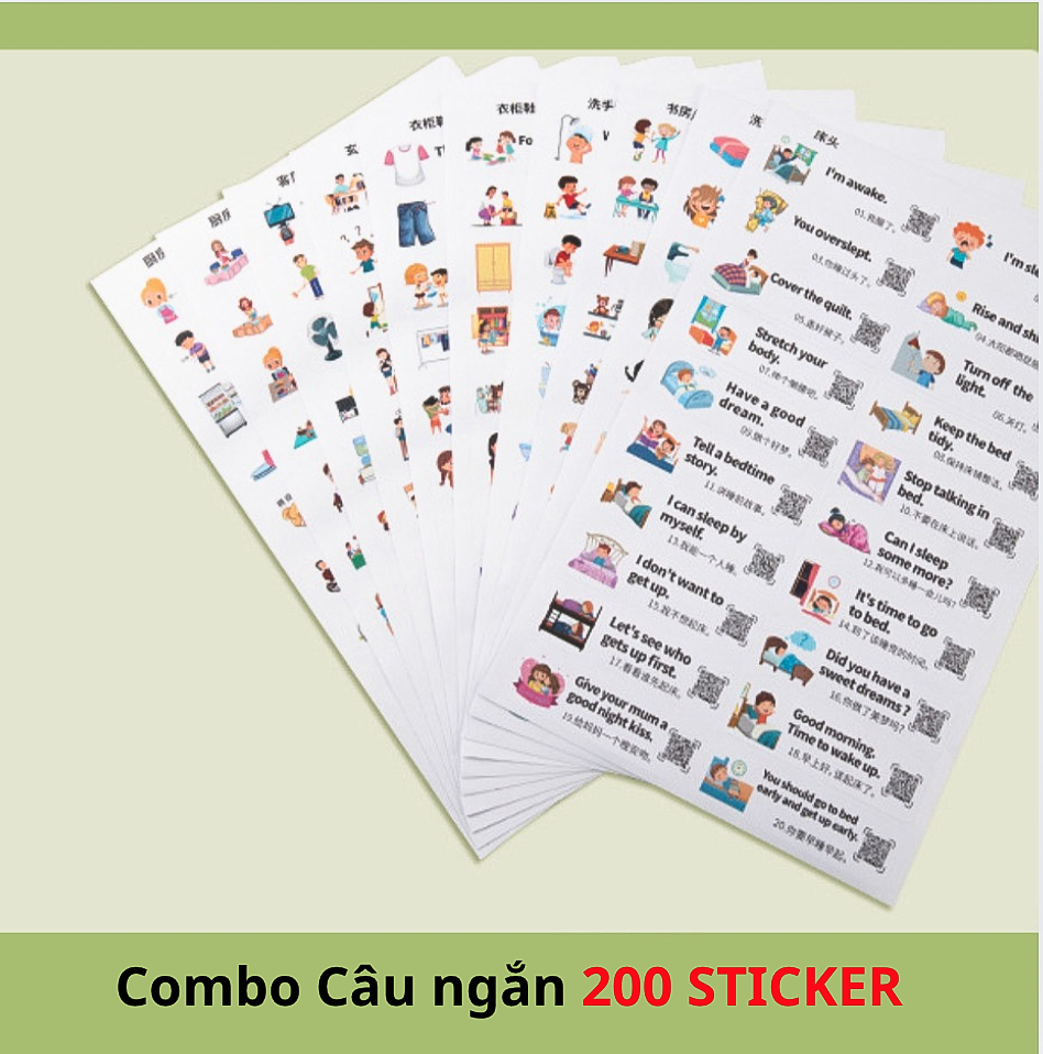 Combo of 200 stickers to help quickly remember vocabulary (Bilingual ...