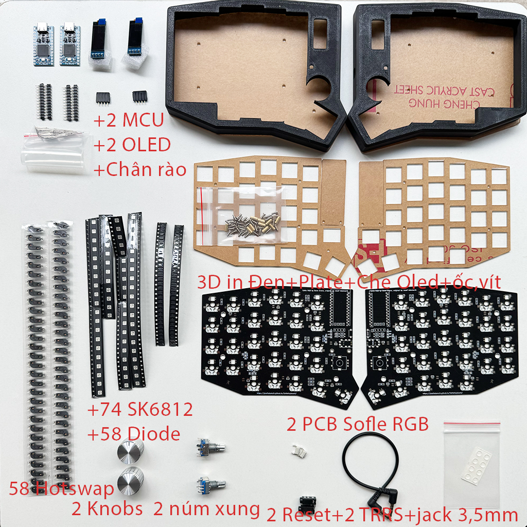 DIY Sofle Split Keyboard Layout 58 Using Atmega32u4 AU Download Control ...