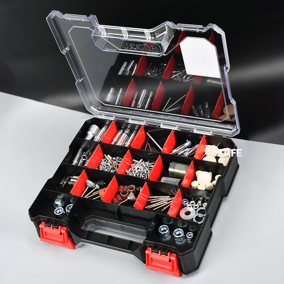 Bison premium double-sided plastic parts storage box with maximum 34 ...