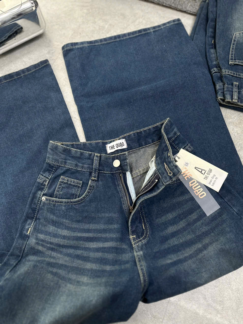 The CROW - Women's High Waist Wide Flare Jeans Dusty Dark Blue R1201 ...