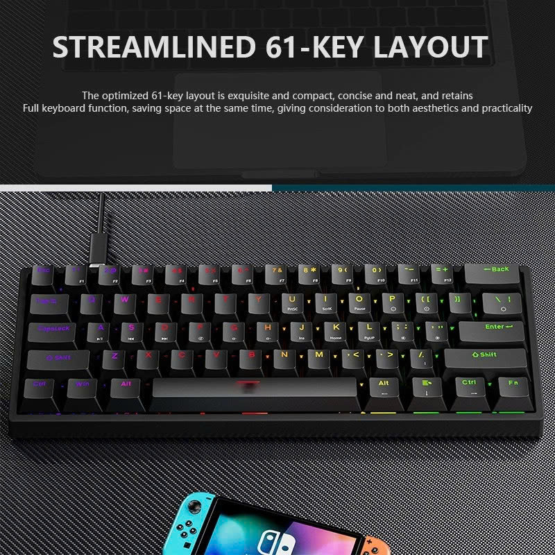 61-key mechanical mini keyboard, led Rainbow shortened film desk with ...