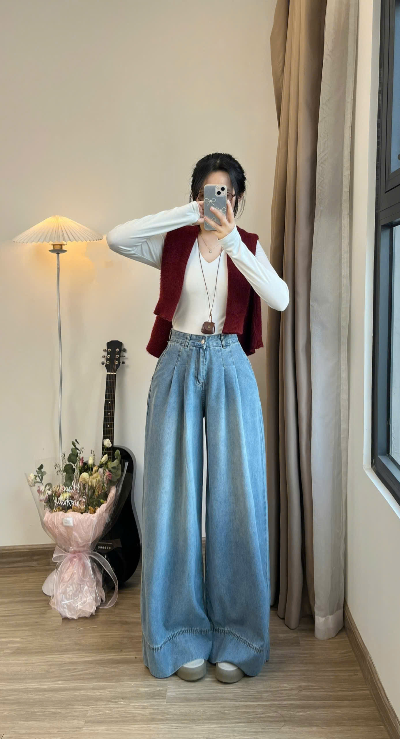 Junboy wide-leg jeans with front pleats, 33cm wide leg, long shape, big hem, flattering figure ...