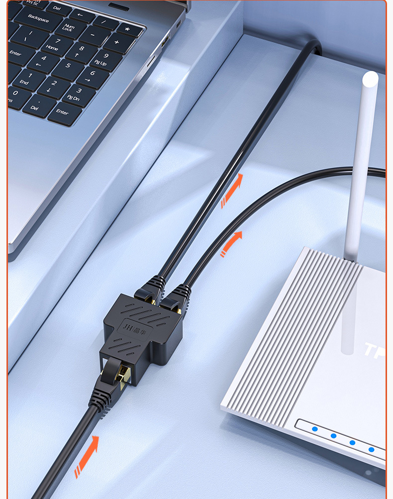 Set of 2 LAN/Rj45 splitters without power from 1 to 2 at the same time ...