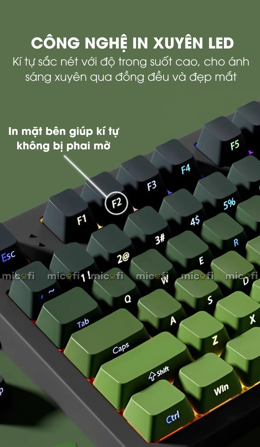 Micofi LED Through Keycap, Doubleshot Mechanical Keyboard Button 75% ...