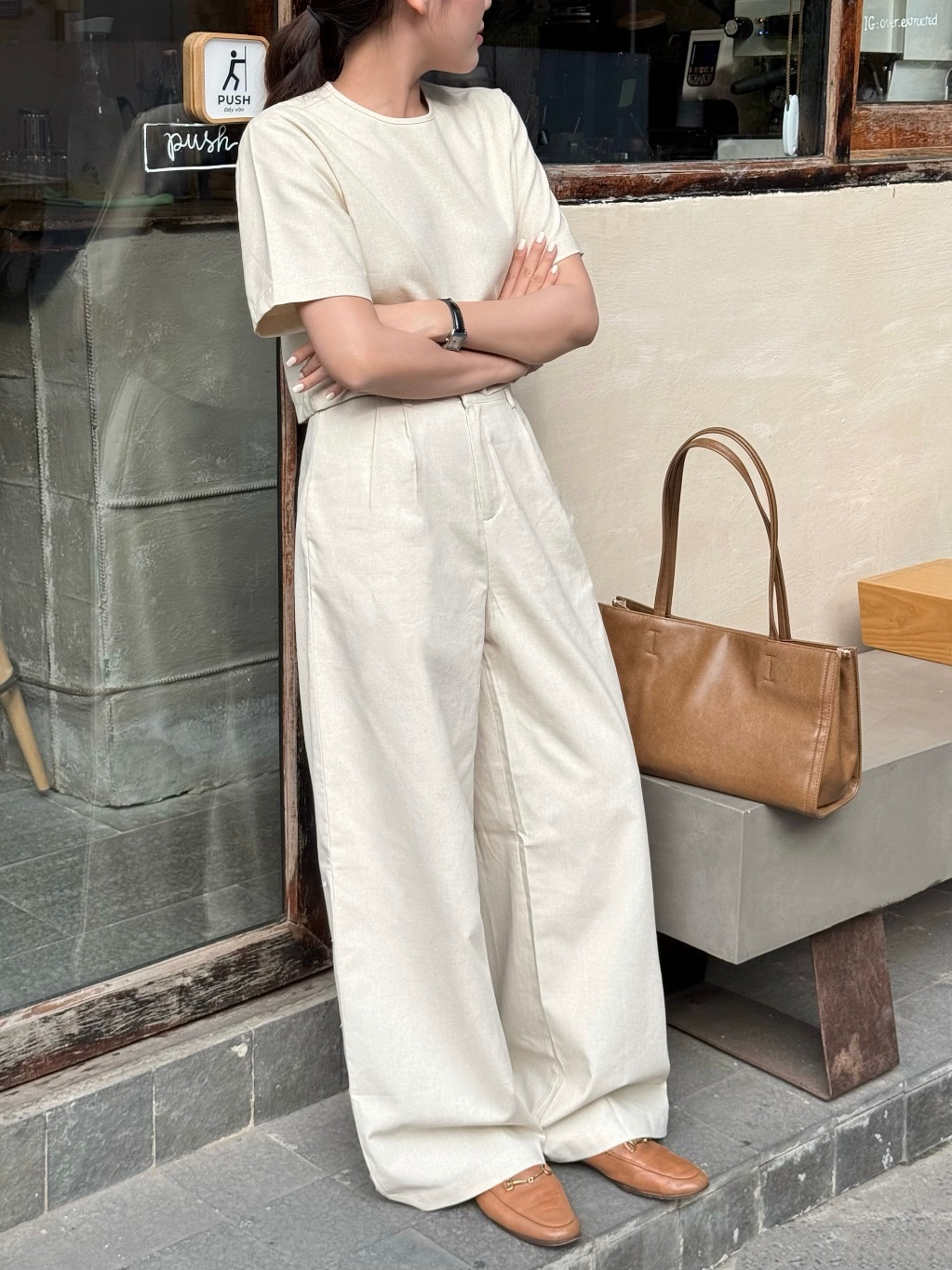 Women's Pleated Wide Leg Linen Pants for School, Work, and Going Out SS2025 - Kimee MQ074 ...