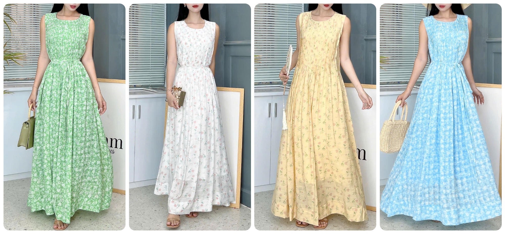 Mimix Floral Maxi Dress Long Flared Pleated Chest Floral Silk Dress 4 ...