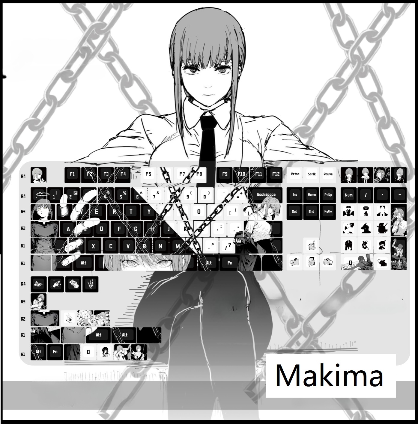 Chainsaw Man Makima thick PBT Keycap through led in dyesub 5 sides 133 ...