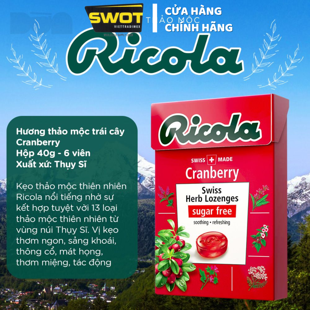 Ricola Swiss cough lozenges 40g, herbal lozenges, effective cough relief, no sugar ...