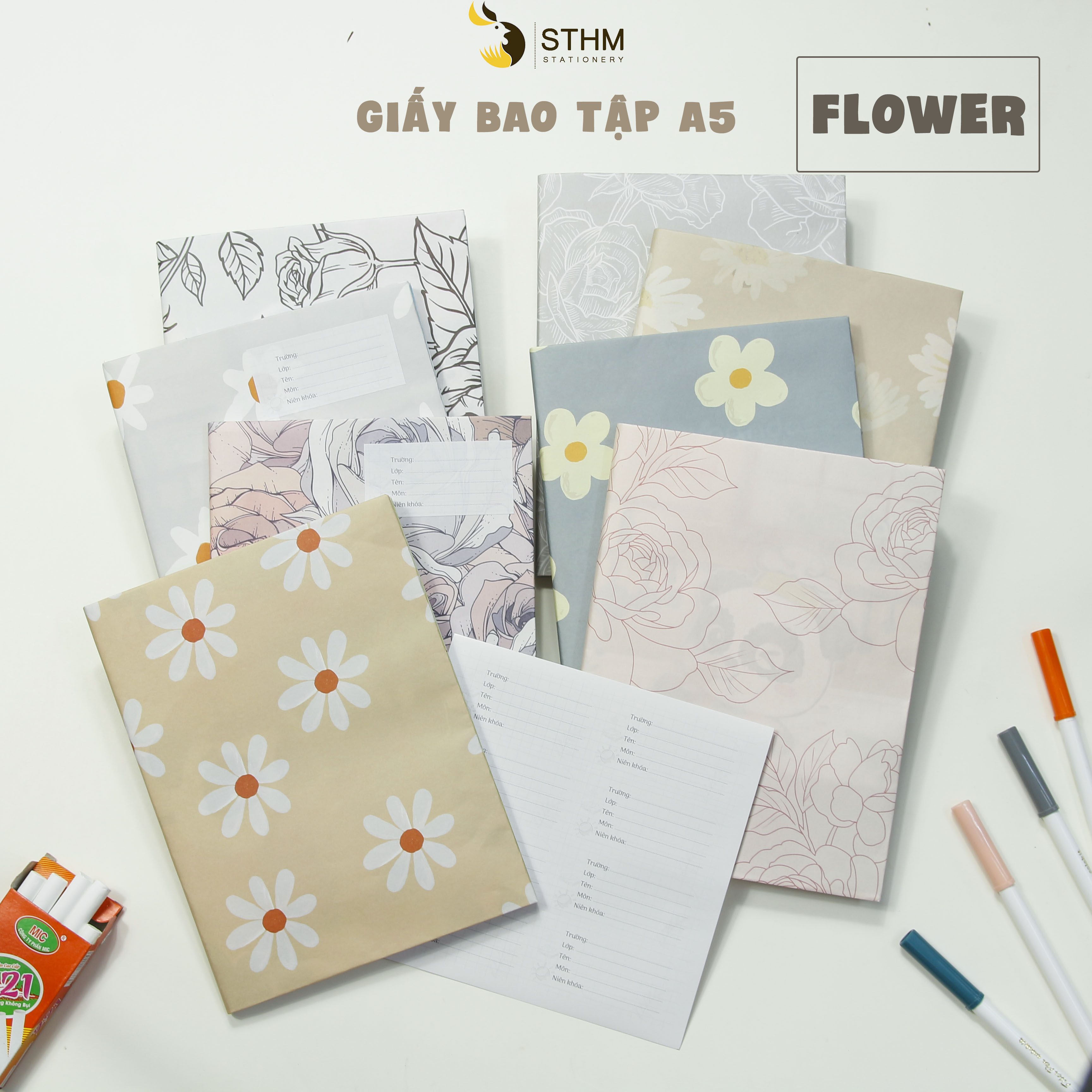 A5 FLOWER, LEAF notebook paper - Set of 8 sheets - Free 8 notebook ...