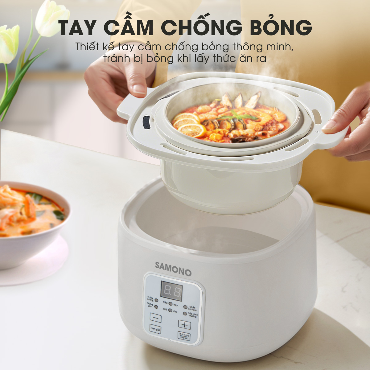 (NEW) Samono SW-SC08B 0.8L multi-function slow cooker, with steamer ...