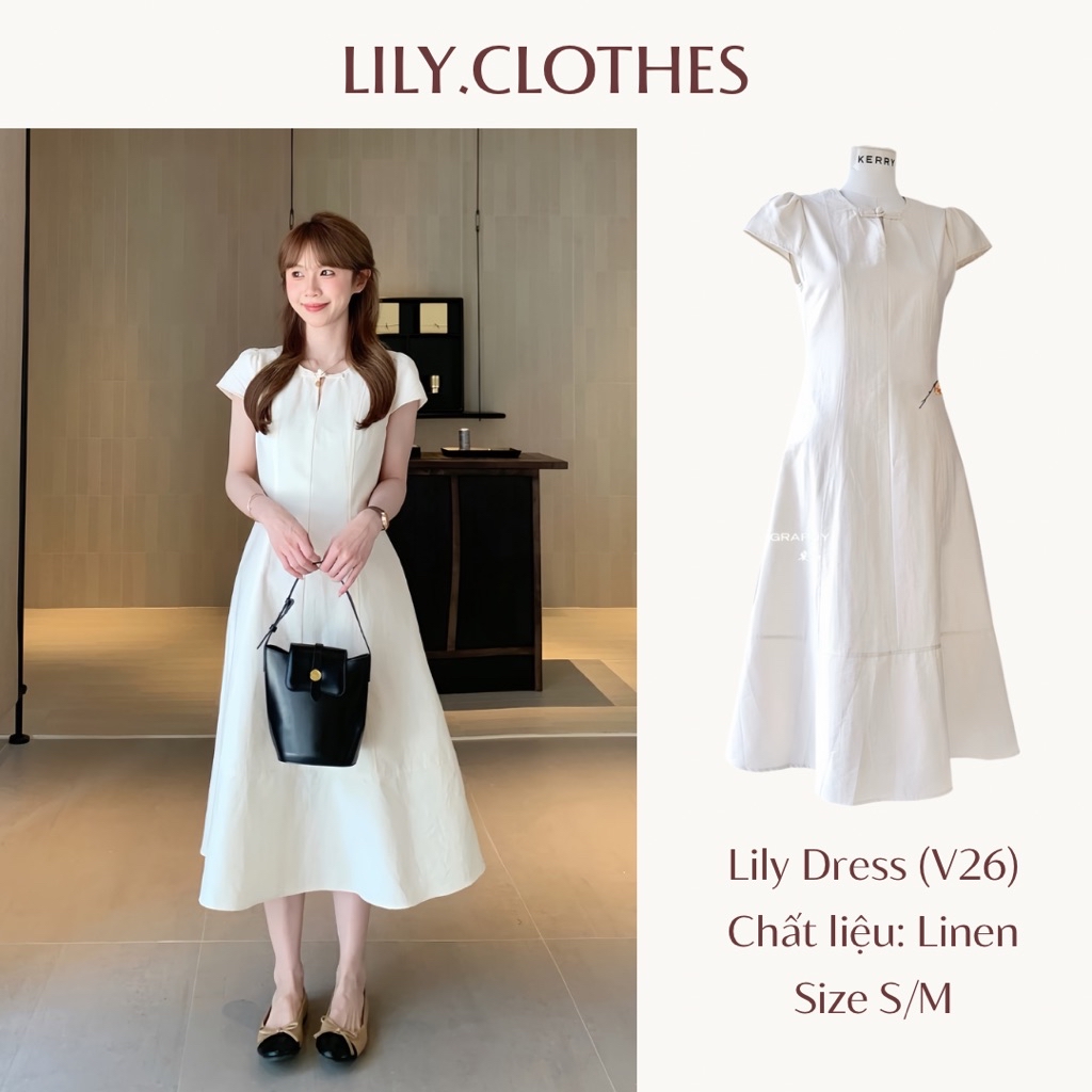 Lily.clothes- Long linen Dress short sleeve with feminine buttons Lily ...