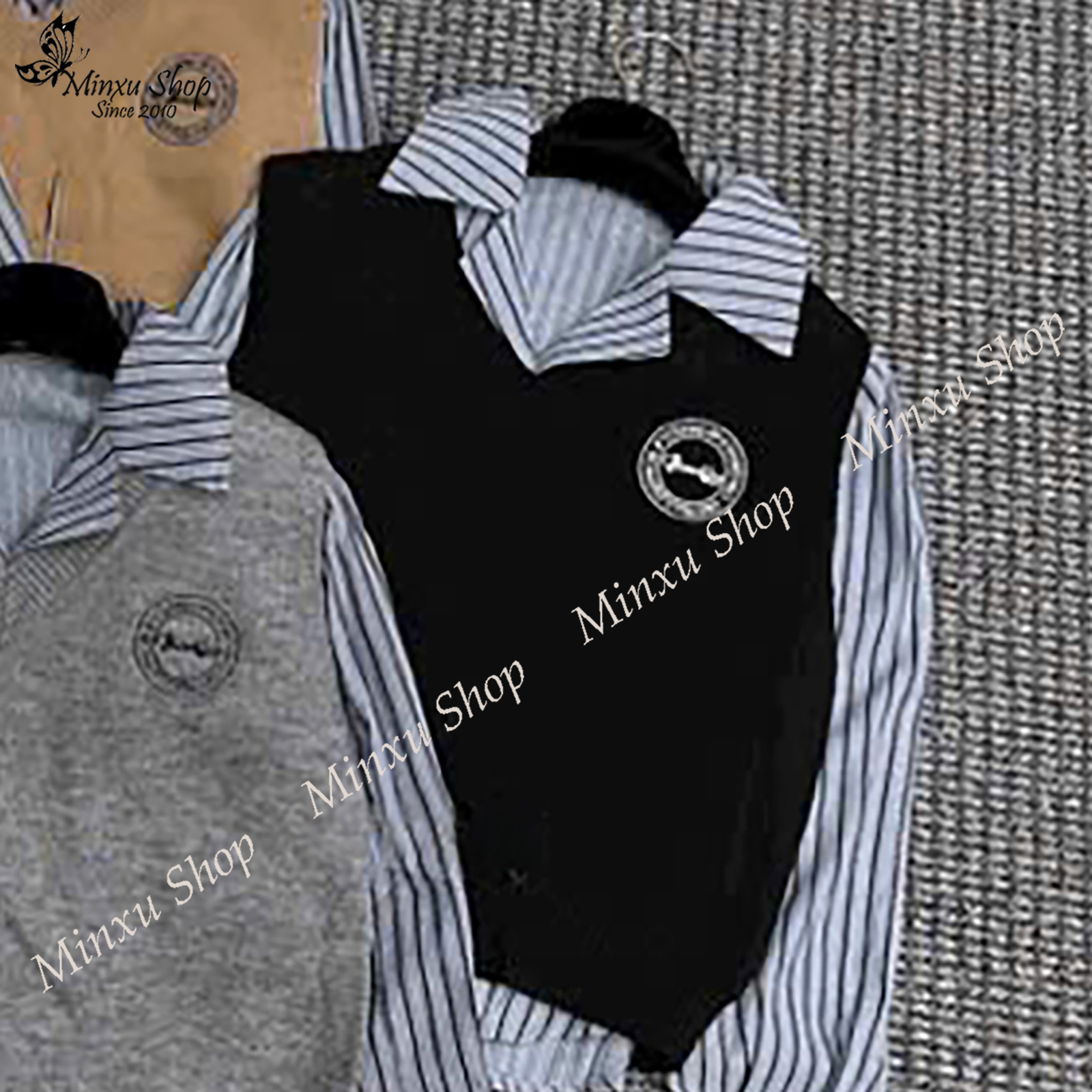 (Set 2 Piece) Gile Sweater Set with Letter Embroidered Plaid Shirt QC ...