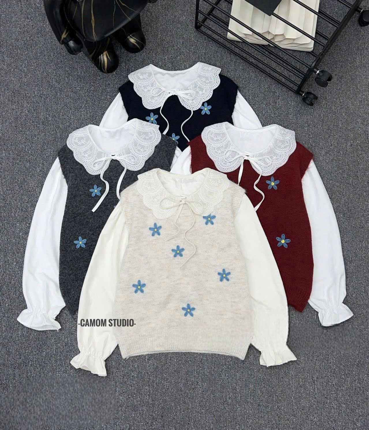 GL60 CUTE KOREAN STYLE ROUND NECK EMBROIDERED WOOL GILE, FLOWER ...