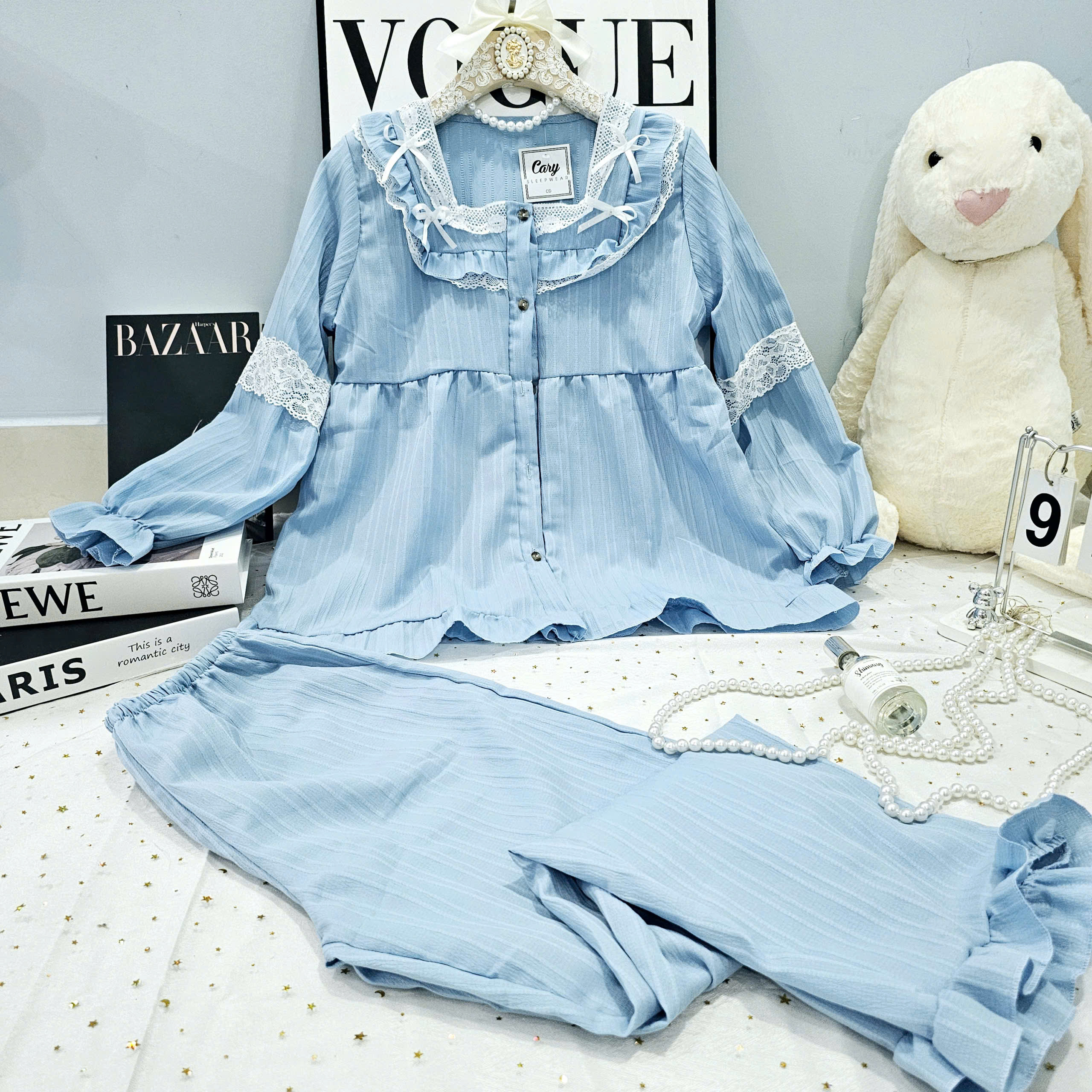 Super cute long-sleeved pajamas and long pants for home wear, ladies ...