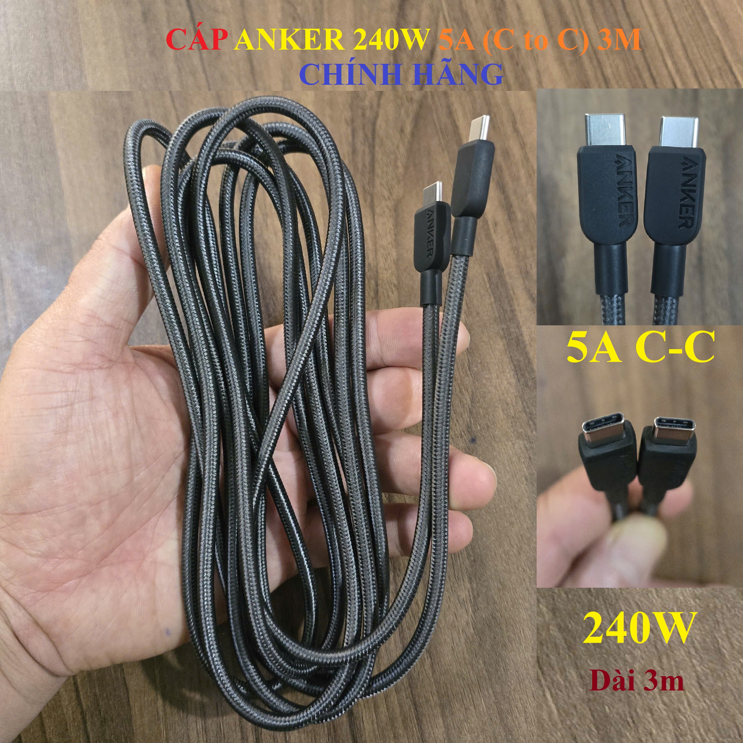 Anker 240W 5A Super Fast Charging Cable (C-C), 3M Long, Umbrella Cable ...