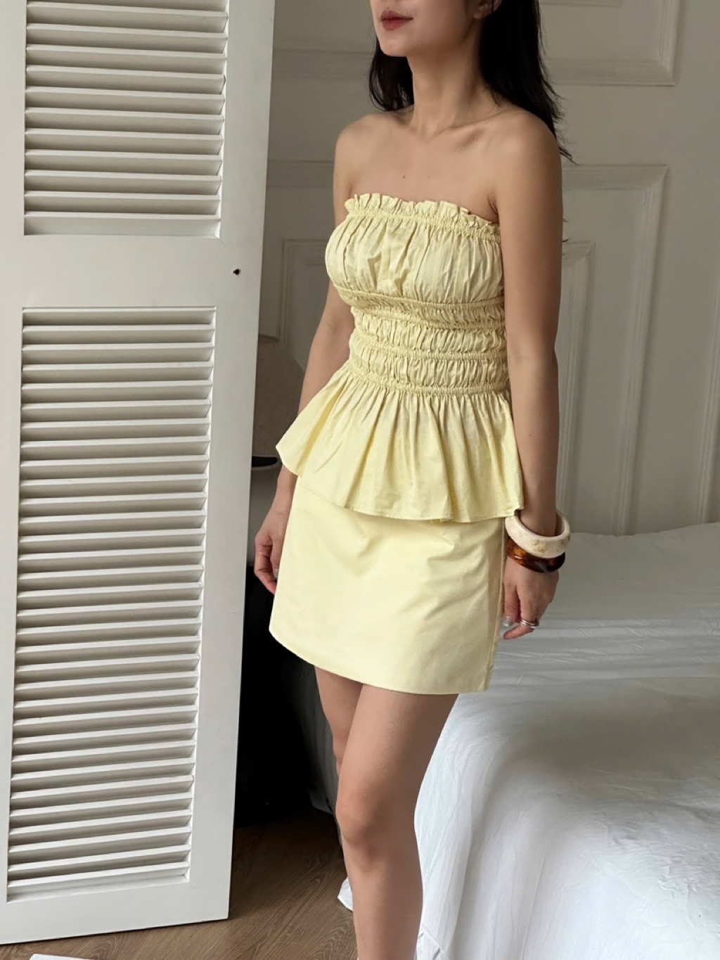 Yellow Short Skirt with Inner Pants Milky Yellow Women's Flare Skirt ...
