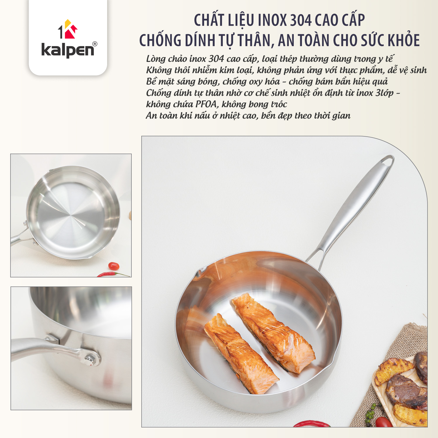 (FREE PAN RACK) Kalpen Lager 304 stainless steel pan with pouring mouth ...