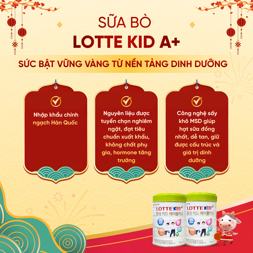 [COMBO] Genuine Lotte Kid A+ Cow's Milk Can 760G [DATE January 2028 ...