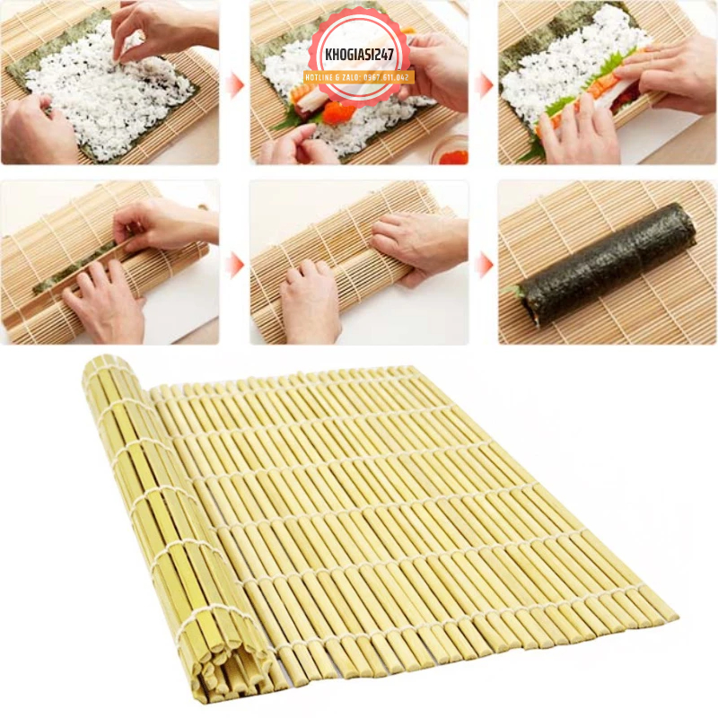 Bamboo Film KimBap Sushi Roll, Round Lat Bamboo Rice Roll, Natural ...