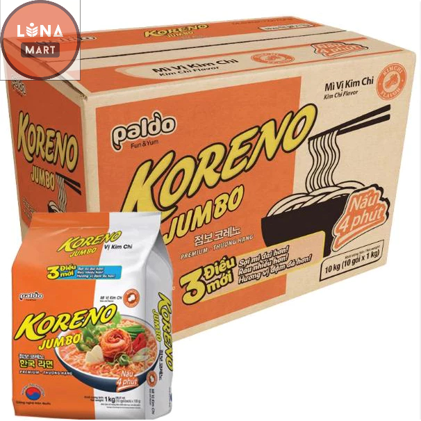 Jumbo koreno Noodles Kim Chi Flavored Noodles, Spicy Beef (Box of 10 ...