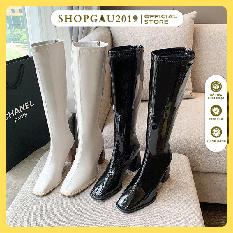 Women's 7p high-neck boots in shiny leather, extremely luxurious, thigh ...